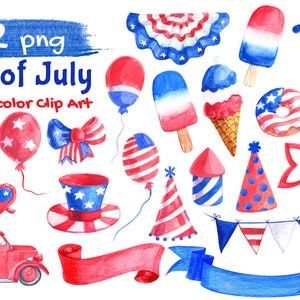 Watercolor Clipart, Handpainted 4th of July, Fourth of July ...