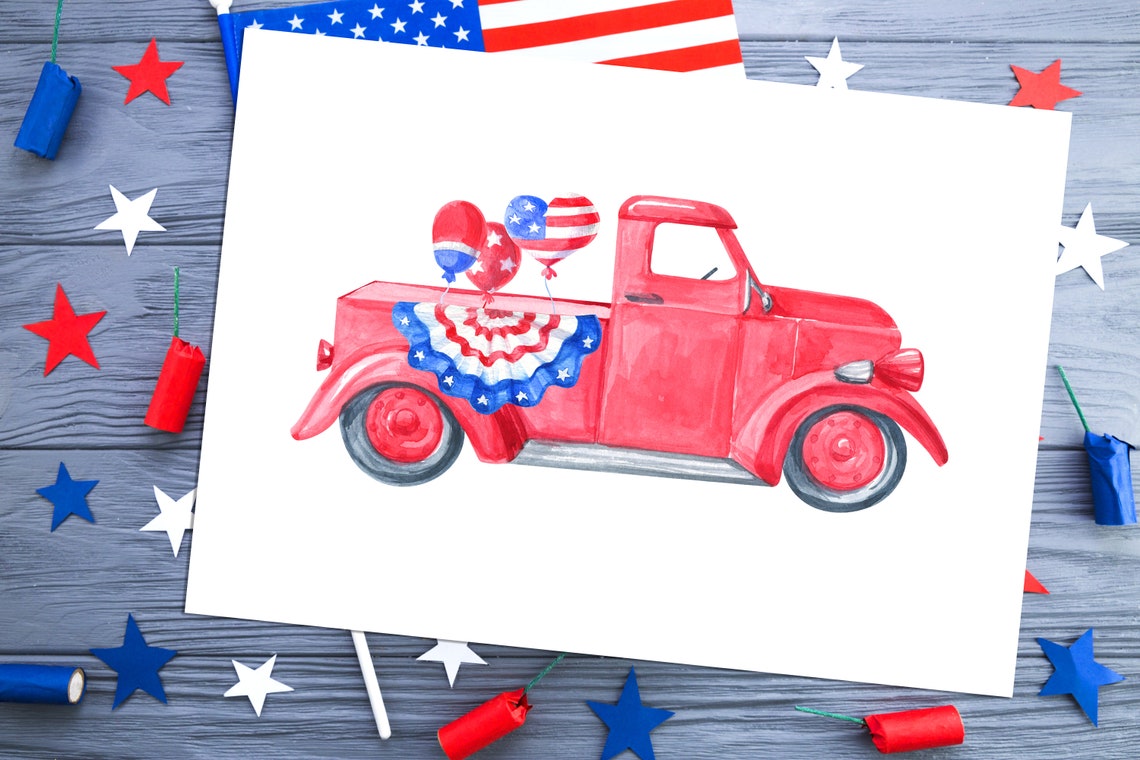 Watercolor Clipart, Handpainted 4th of July, Fourth of July ...