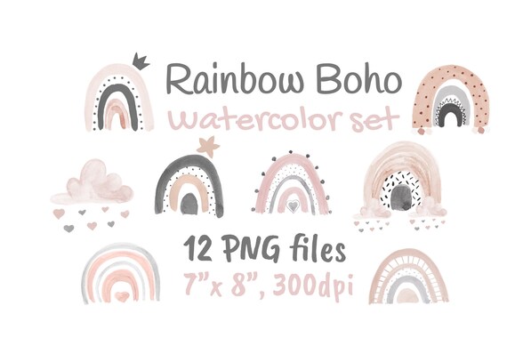 Boho Neutral Rainbow Blush Pink Modern Clip Art Transparent - Etsy