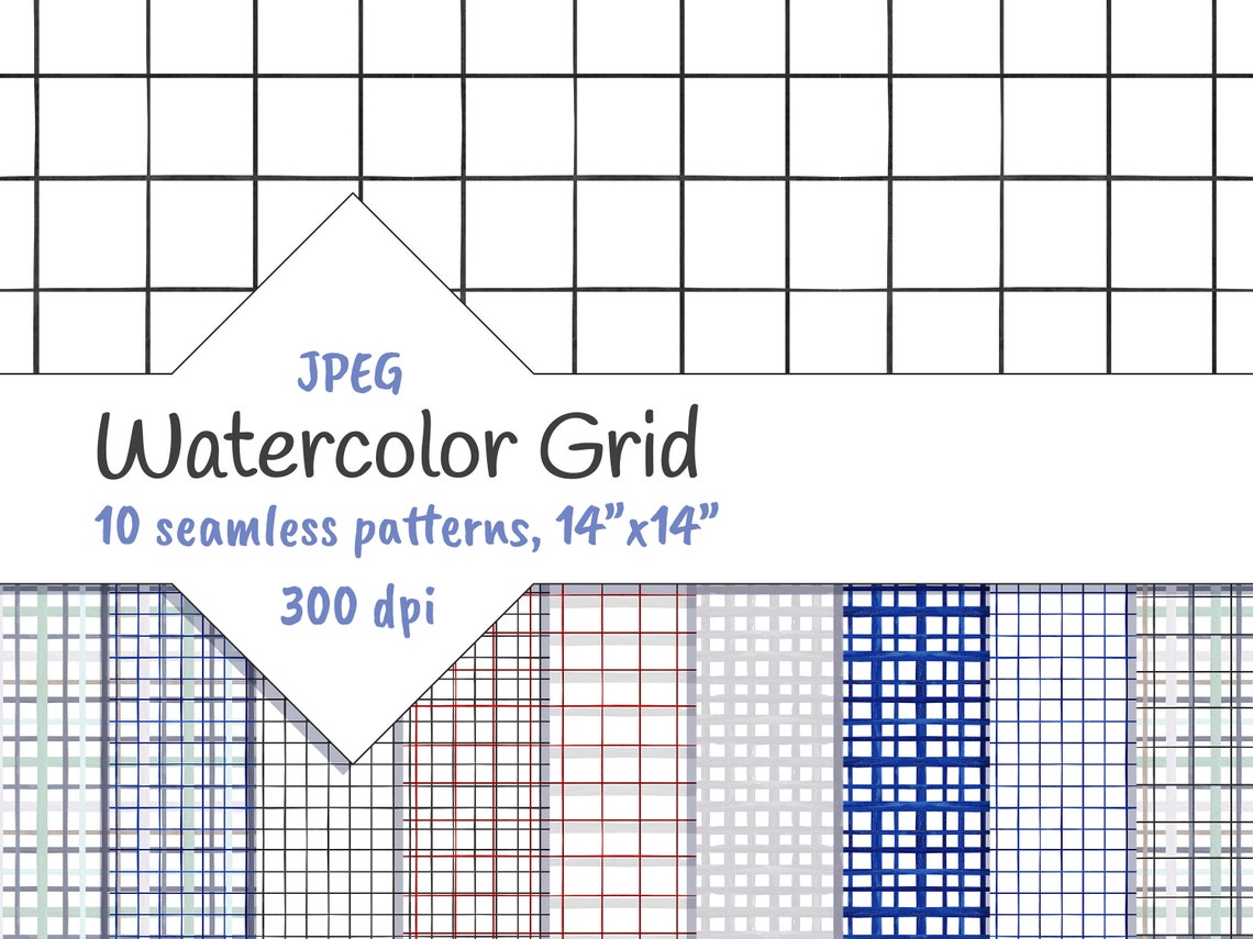 Grid Watercolor Geometric Seamless Patterns Clip Art Scrapbooking ...