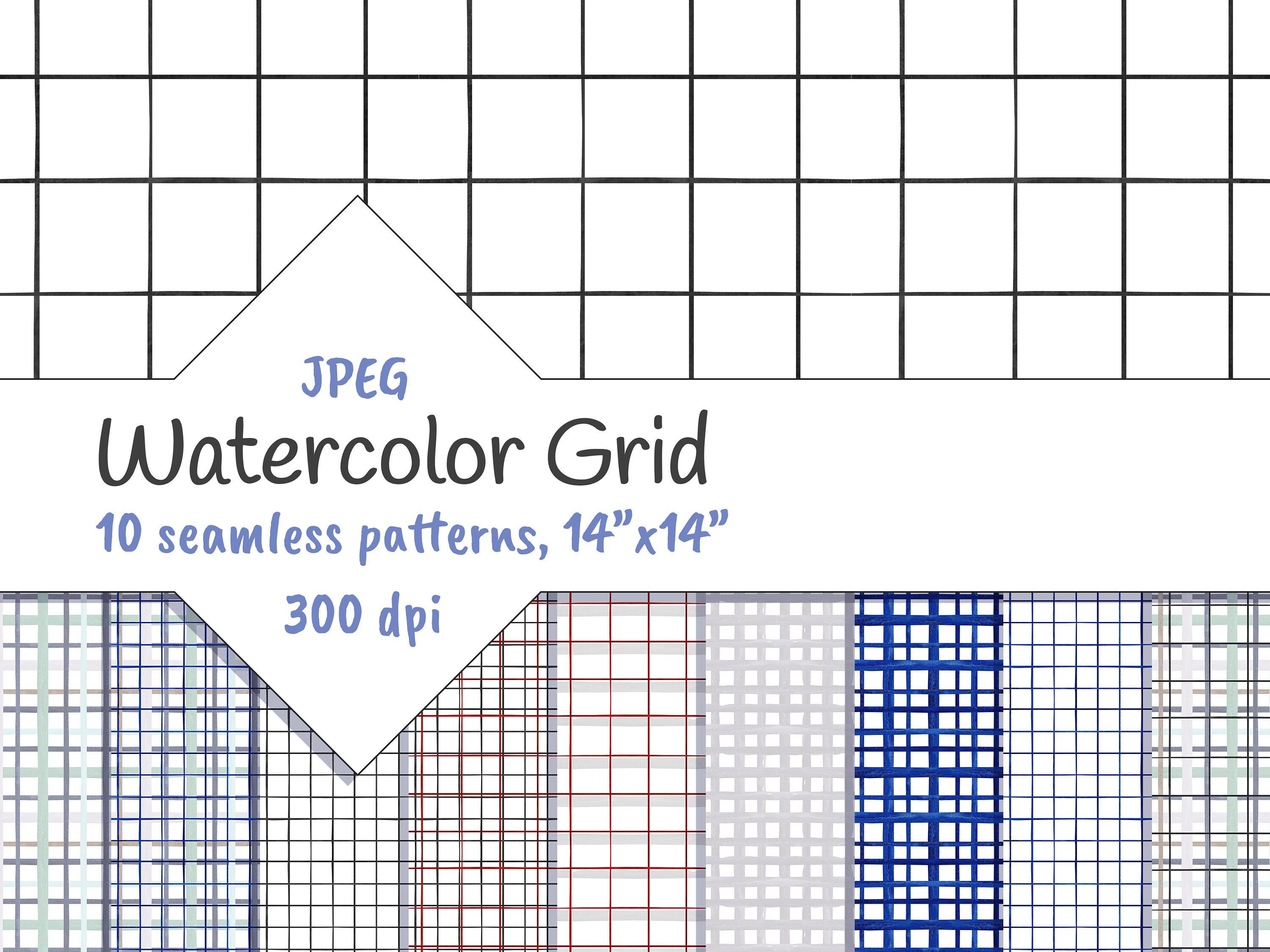 Grid Watercolor Geometric Seamless Patterns Clip Art Scrapbooking ...