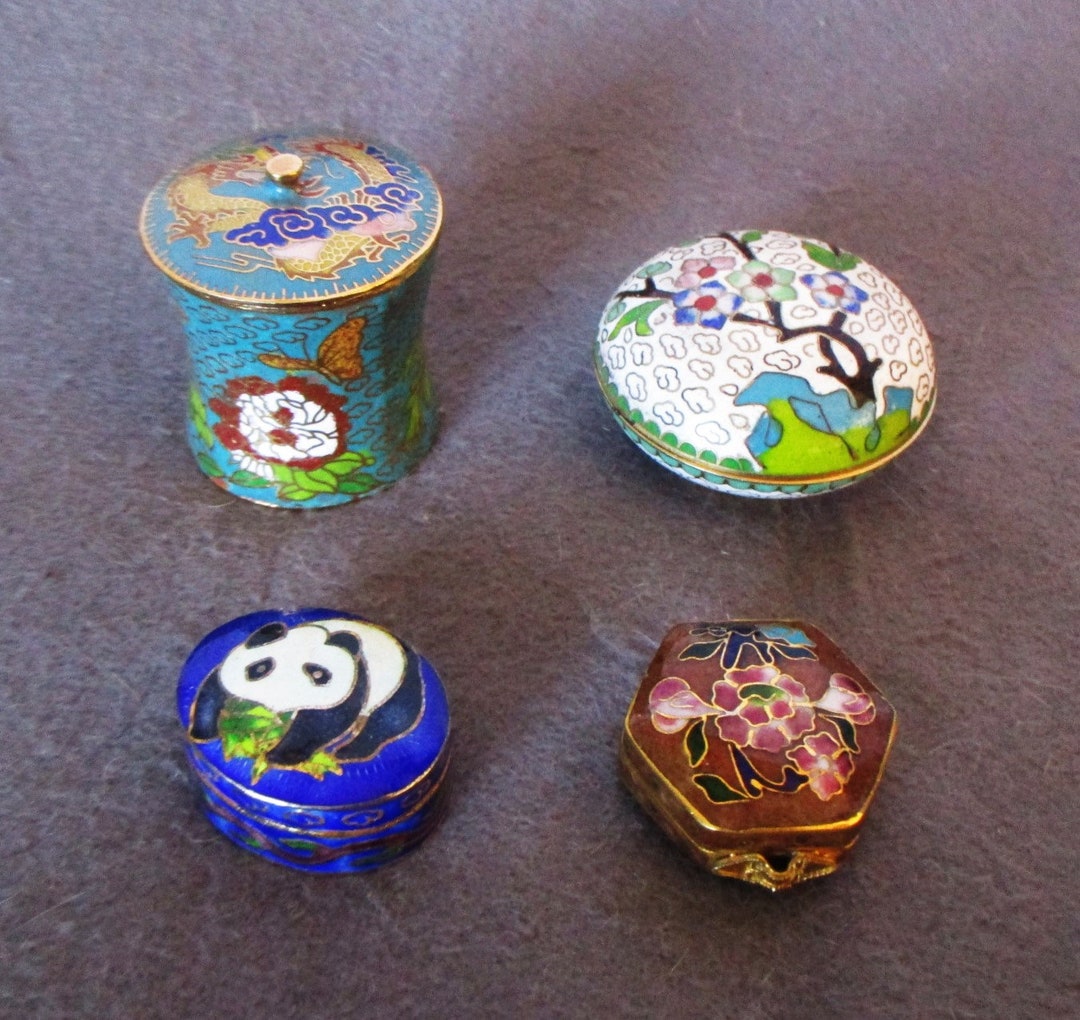 Vintage Cloisonne Trinket Boxes, Collection Pill Boxes. Chinese Enamel ...