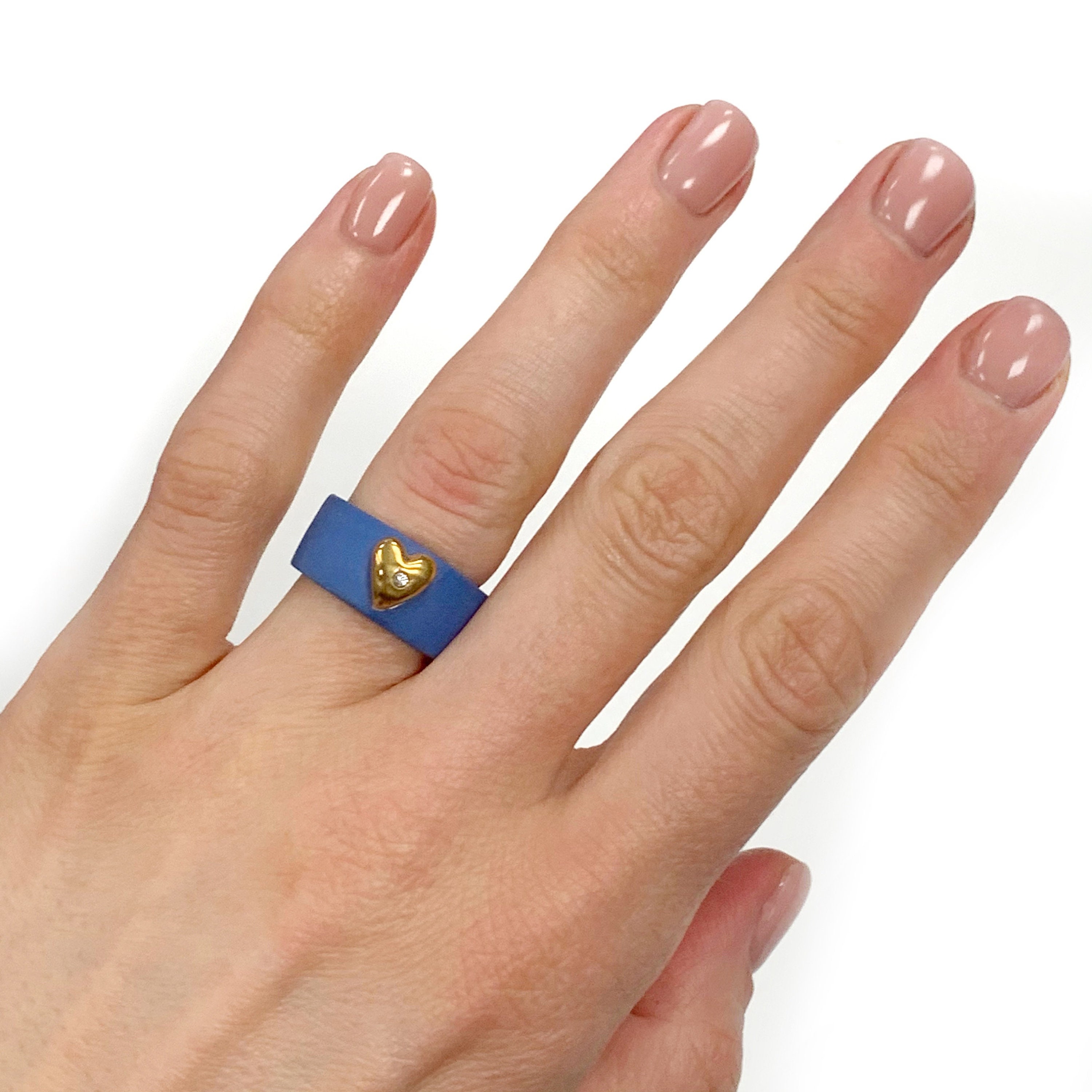 Blue Porcelain Ring With a Golden Heart - Etsy