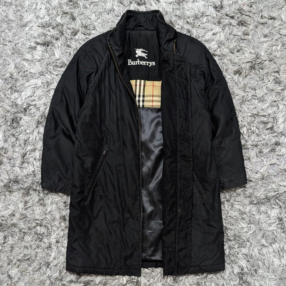 Vintage Burberrys Monogram Trench Coat, Nova Check Lining, Black, Size ...