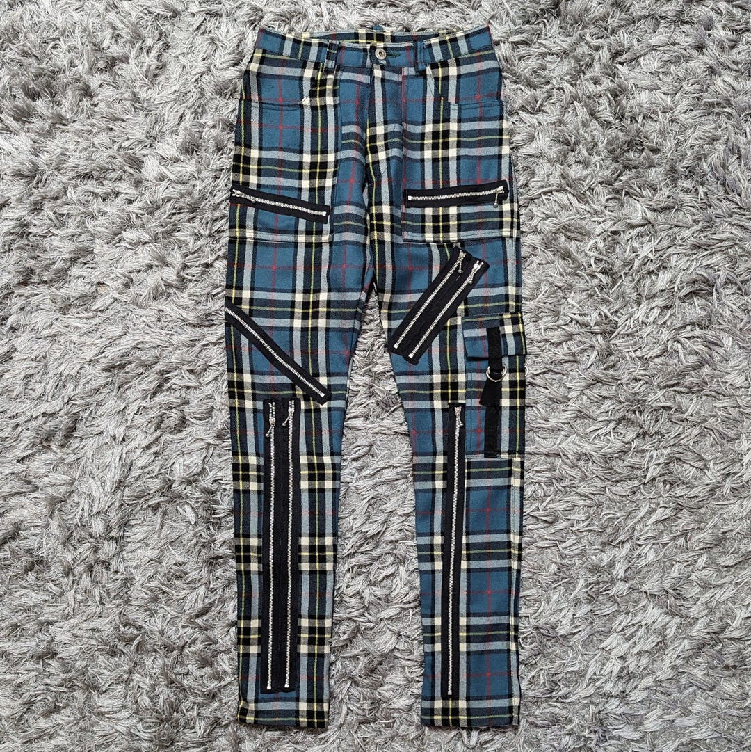 Vintage Sexy Dynamite Punk Bottom Plaid Trousers Pants Slim Fit Bondage ...