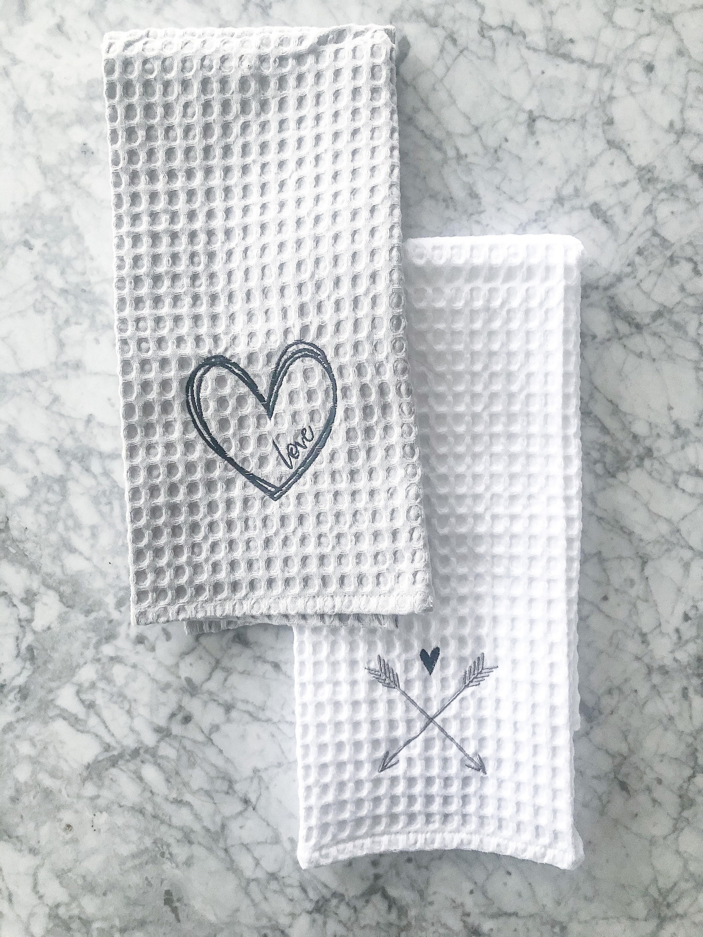 Heart Embroidered Tea Towel Kitchen Towel Kitchen Decor Love Kitchen ...