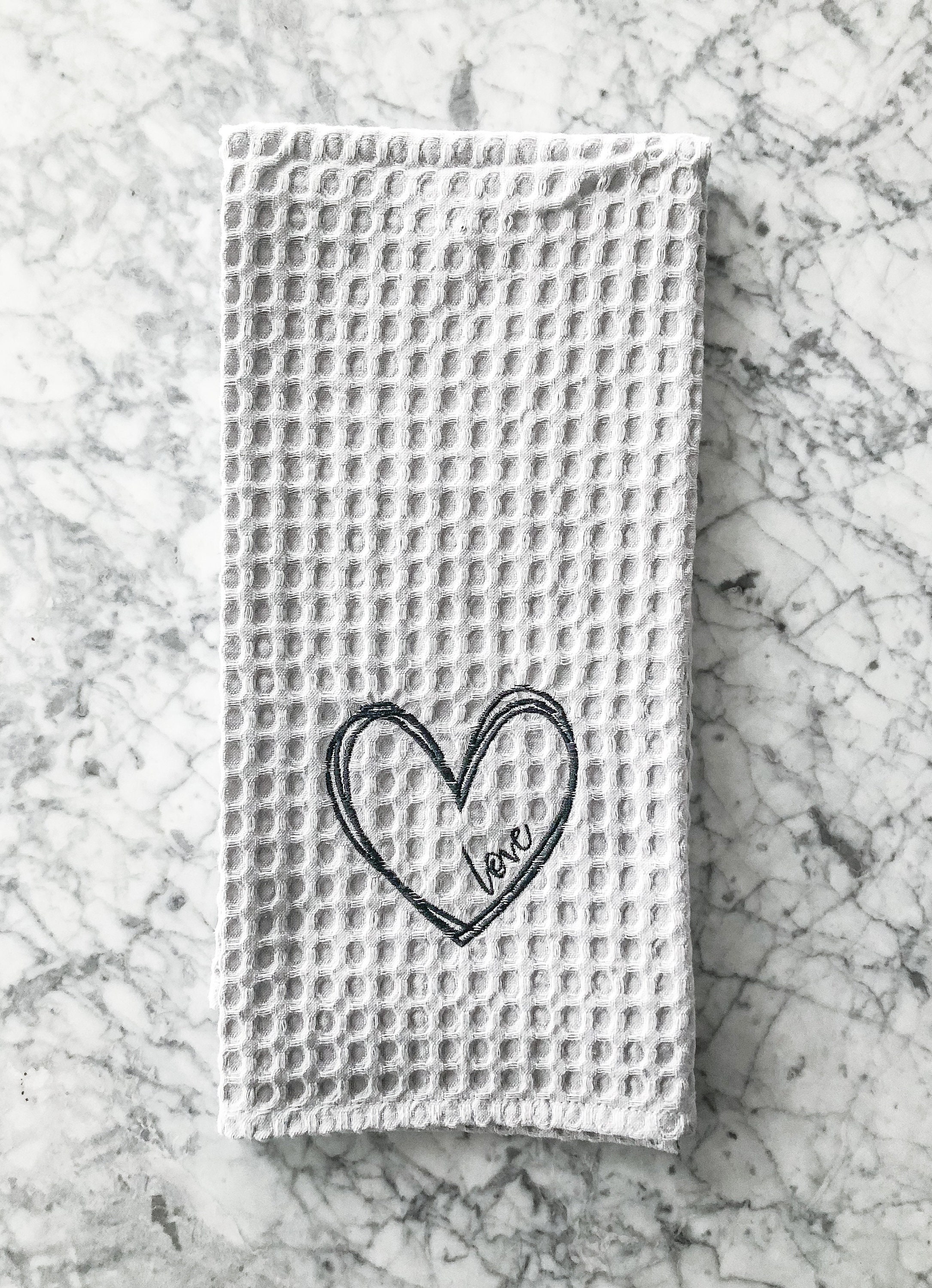 Heart Embroidered Tea Towel Kitchen Towel Kitchen Decor Love Kitchen ...