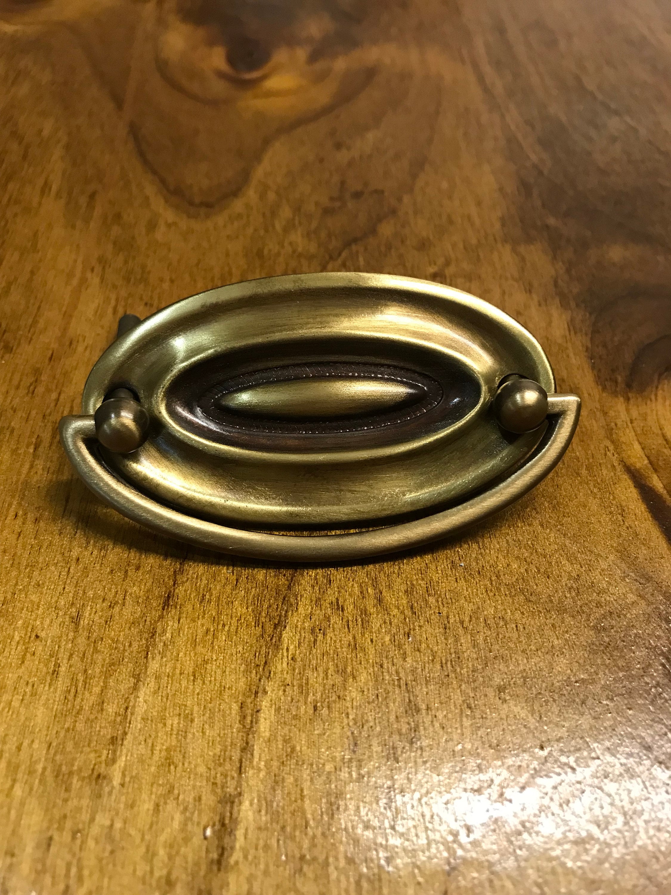 Antiqued Brass Oval Pull Handle With Backplate Drawer Door Antique ...
