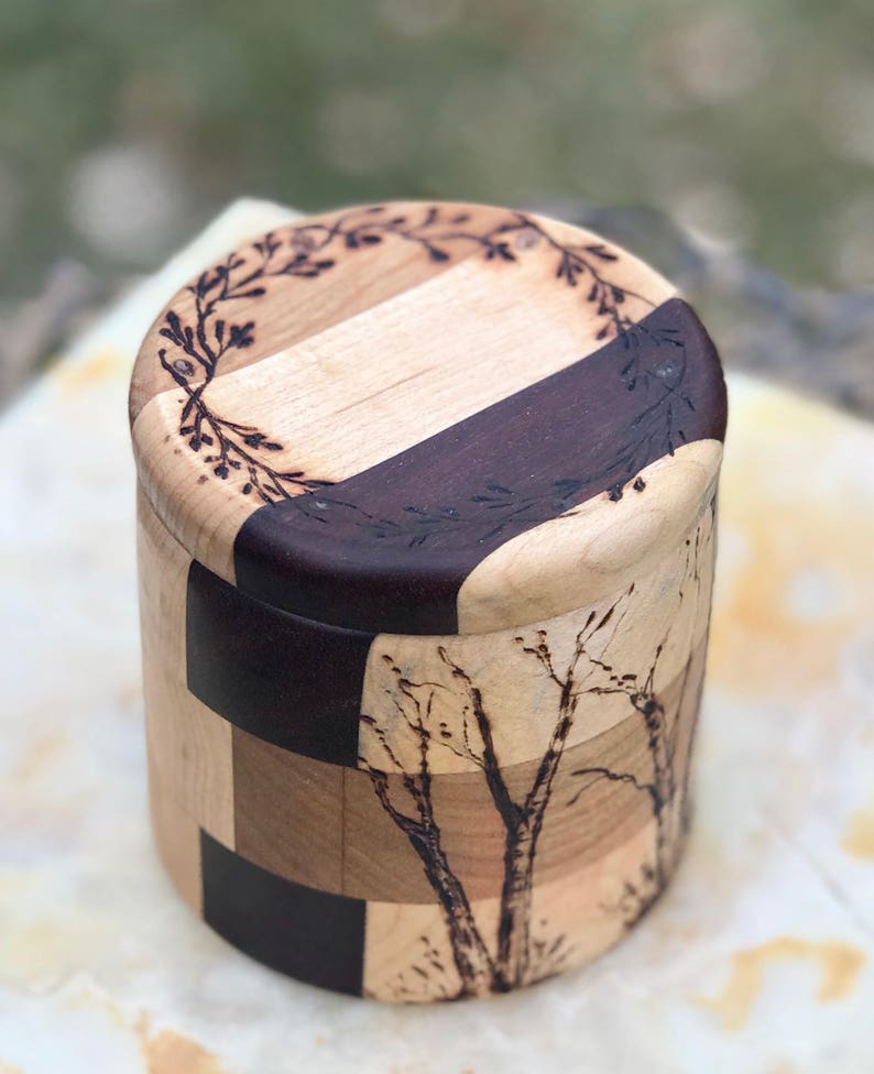 Hand Turned Multi-wood Segmented Box With Wood Burned Trees - Etsy