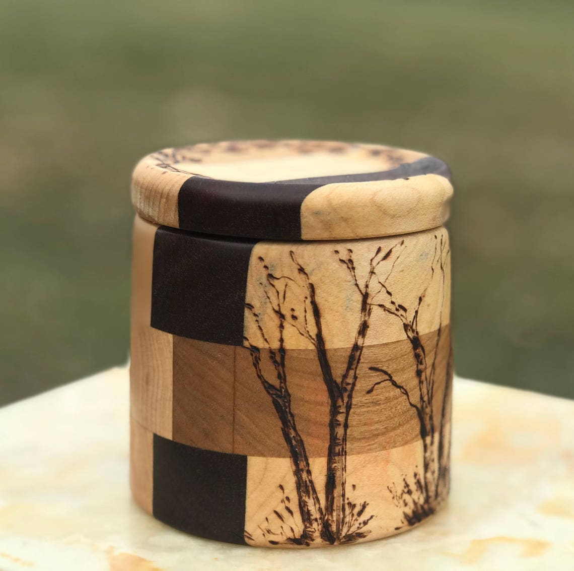 Hand Turned Multi-wood Segmented Box With Wood Burned Trees - Etsy