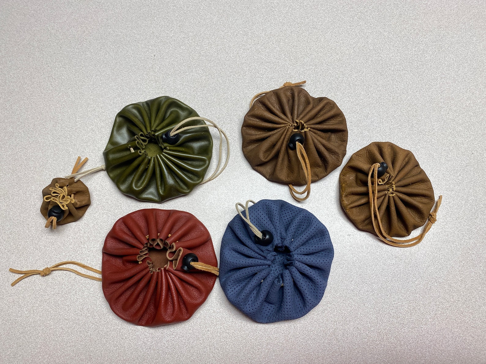 5" Leather Drawstring Bag, Circle Bag, Coin Purse, Genuine Leather ...