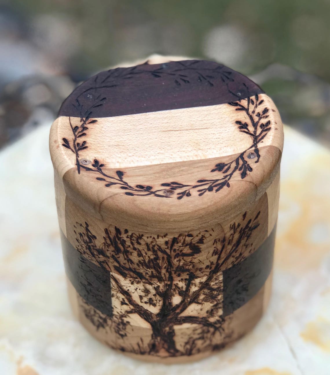 Hand Turned Multi-wood Segmented Box With Wood Burned Trees - Etsy