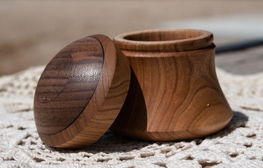 Cherry and Walnut Wood Turned Jewelry Box - Etsy