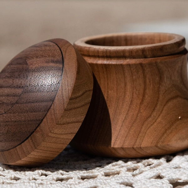 Cherry and Walnut Wood Turned Jewelry Box - Etsy