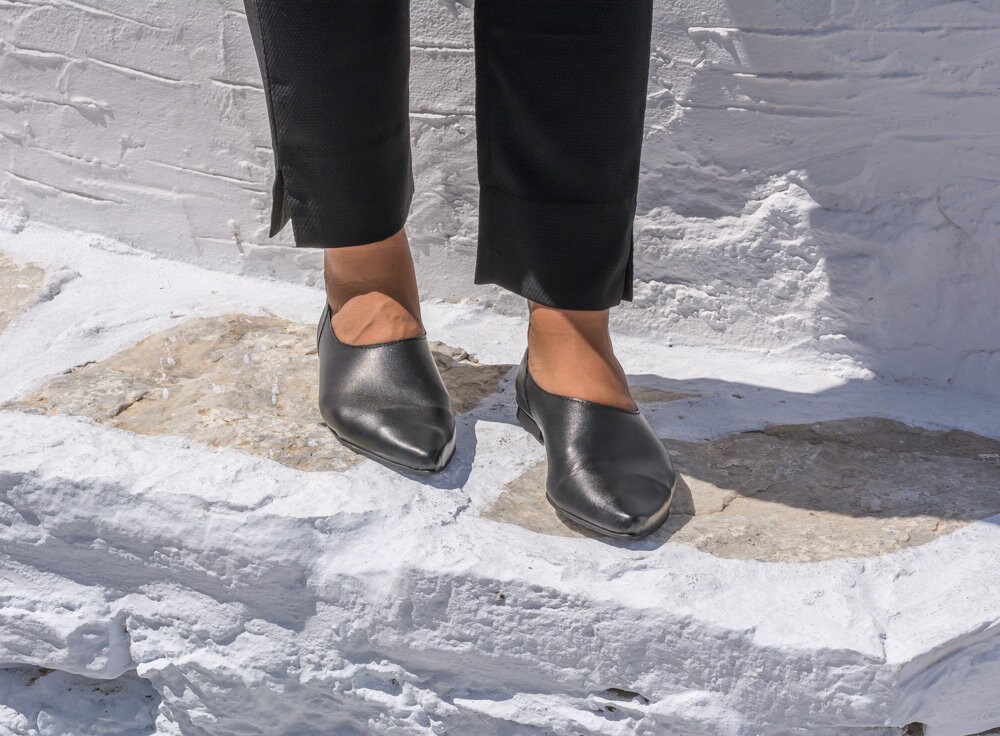 Black Leather pointed shoes Womens soft moccasin Flat Everyday | Etsy