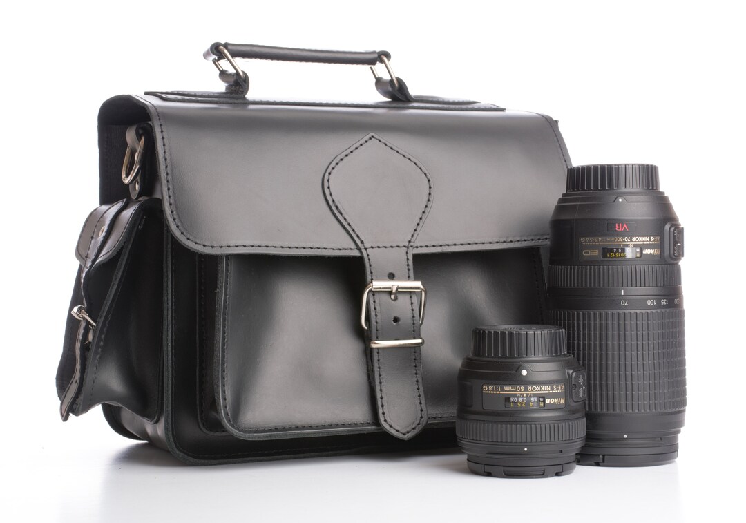 Black Leather Camera Bag, DSLR Minimalist Bag With Padding Option ...