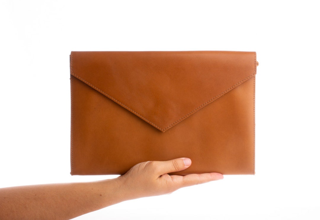 Leather Clutch Envelope Bag, Tan Leather Envelope Clutch, Evening Bag ...