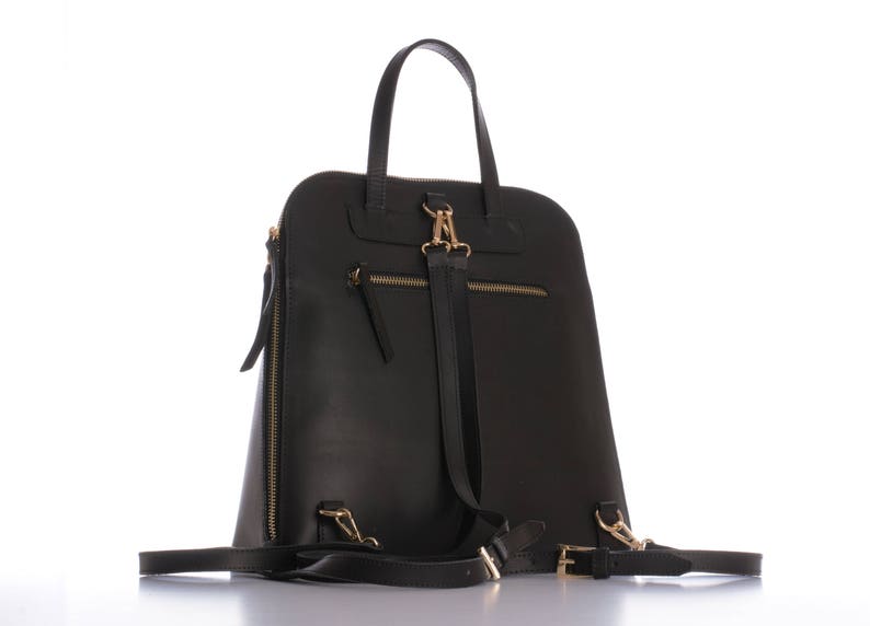 Women black leather backpack Rucksack laptop bag Triangle | Etsy