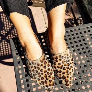 Leopard Print Pointed Flats, Leopard Mules, Animal Print Mules, Soft ...