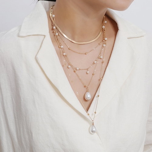 Pearl Necklace Layered Pendant Gold Pearl Layer Chains Multi Etsy