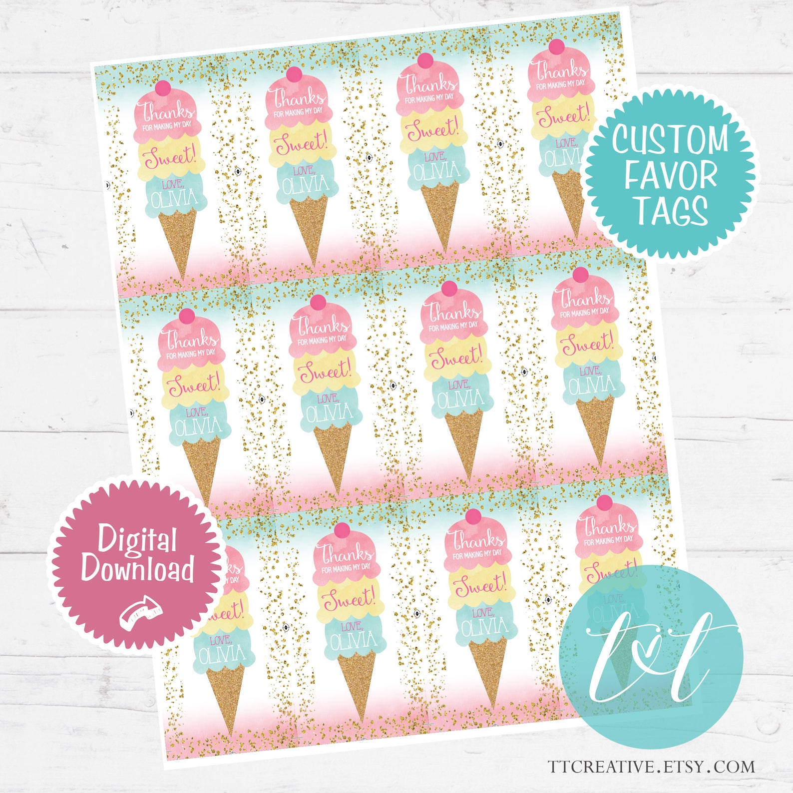 ICE CREAM Birthday Party Favor Tags 1.75 X 3.5 - Etsy