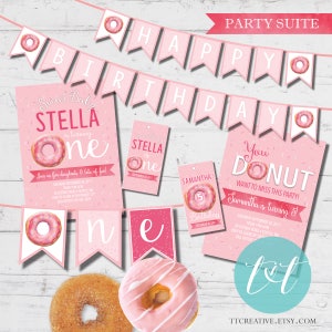 Happy Birthday Banner DONUT BIRTHDAY Girl Pink - Etsy