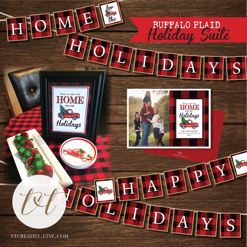 Buffalo Plaid happy Holidays Holiday Party Banner - Etsy