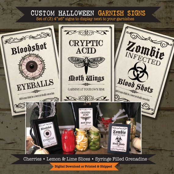 Vintage Halloween COCKTAIL GARNISH SIGNS 4x6 Set | Etsy