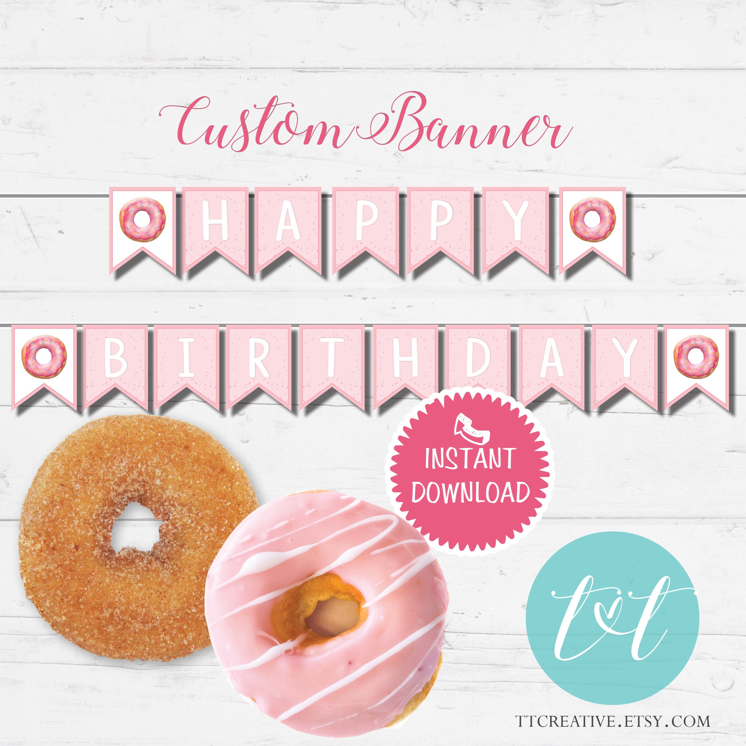 Happy Birthday Banner DONUT BIRTHDAY Girl Pink | Etsy
