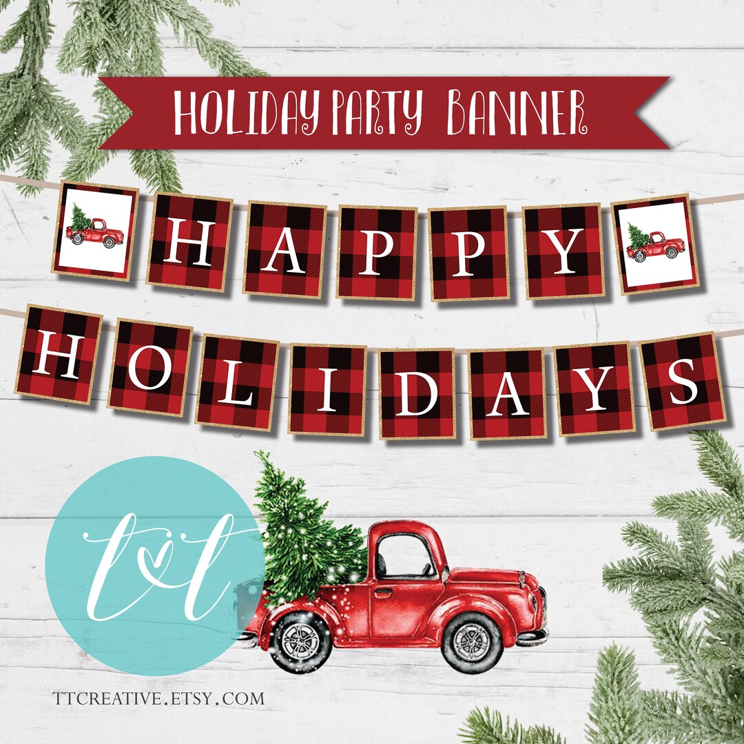 Buffalo Plaid happy Holidays Holiday Party Banner Instant Digital ...