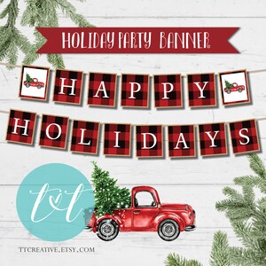 Buffalo Plaid happy Holidays Holiday Party Banner Instant Digital ...