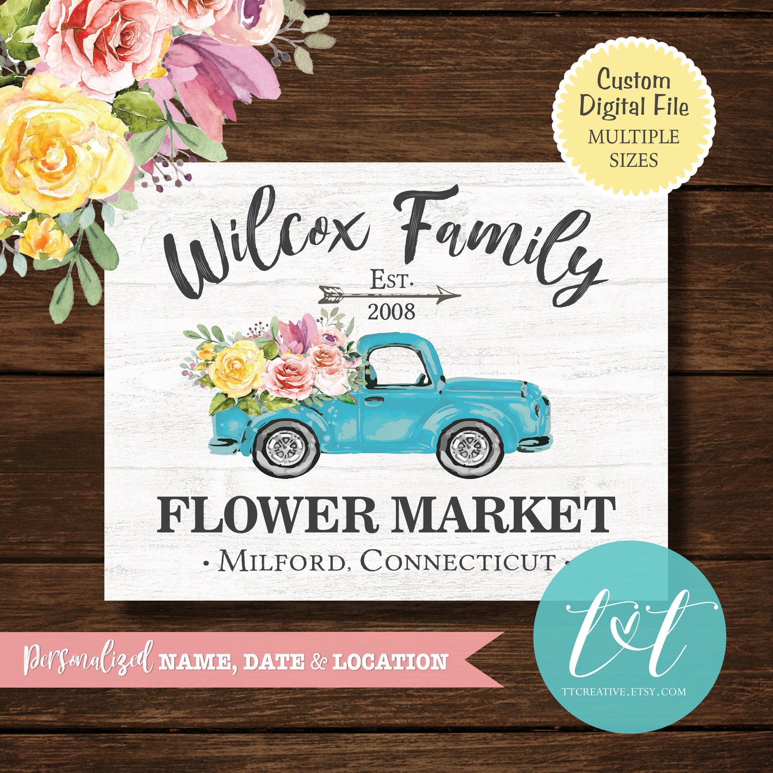 Personalized FLOWER MARKET Farm Truck SIGN Rustic Teal Farm - Etsy