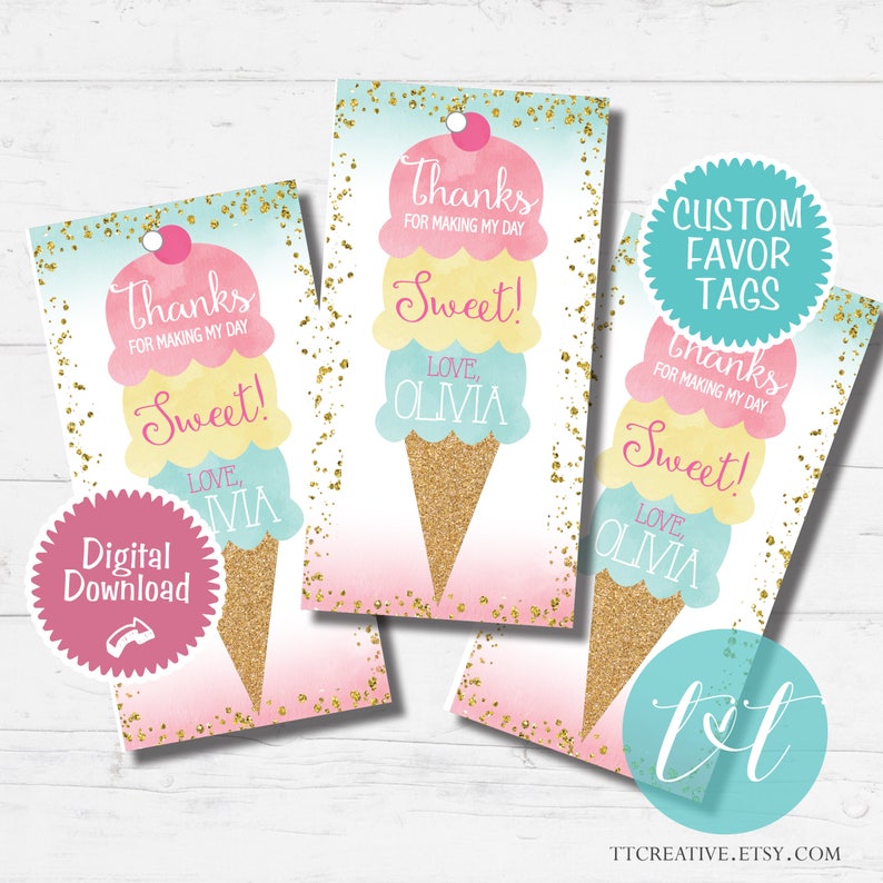 ICE CREAM Birthday Party Favor Tags 1.75 X 3.5 - Etsy