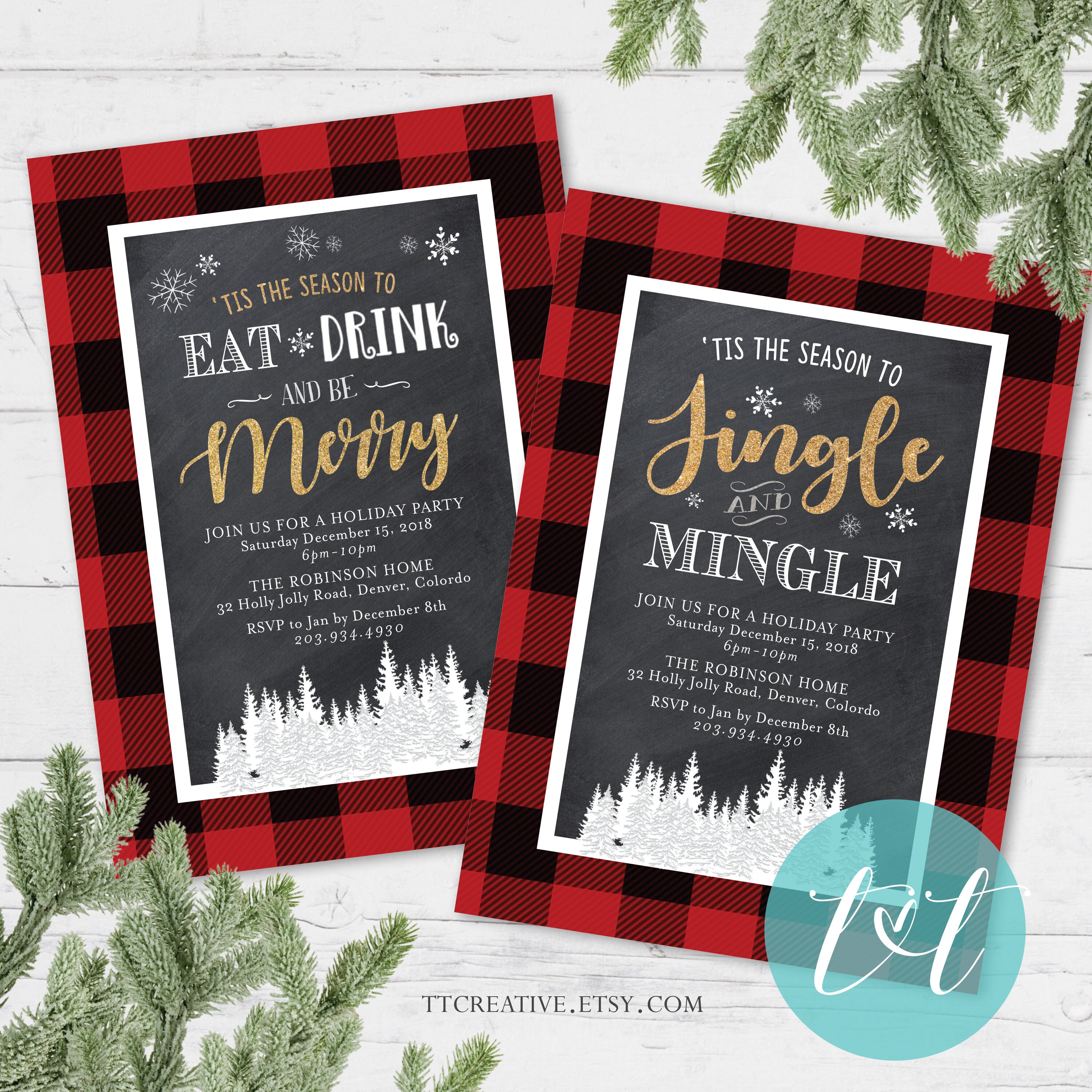 Buffalo Plaid HOLIDAY PARTY INVITE Plaid Christmas Party - Etsy