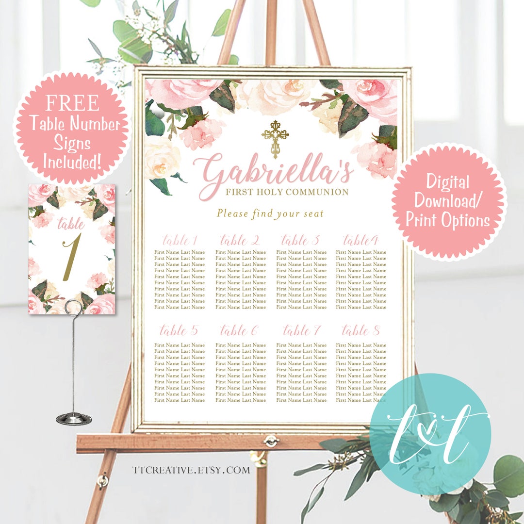 BAPTISM First Holy COMMUNION SEATING Chart Poster 24 X 36, With Free ...