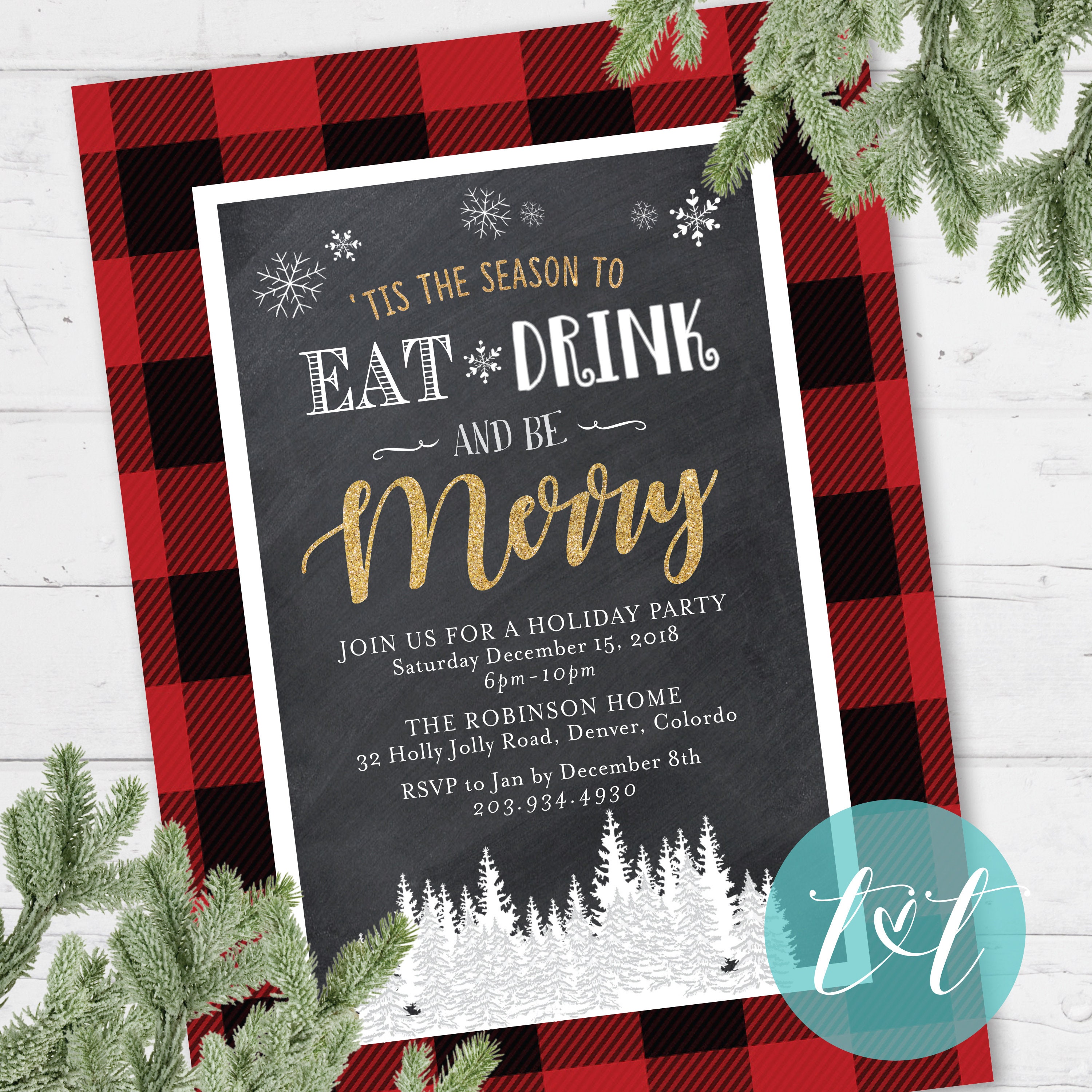 Buffalo Plaid HOLIDAY PARTY INVITE Plaid Christmas Party - Etsy