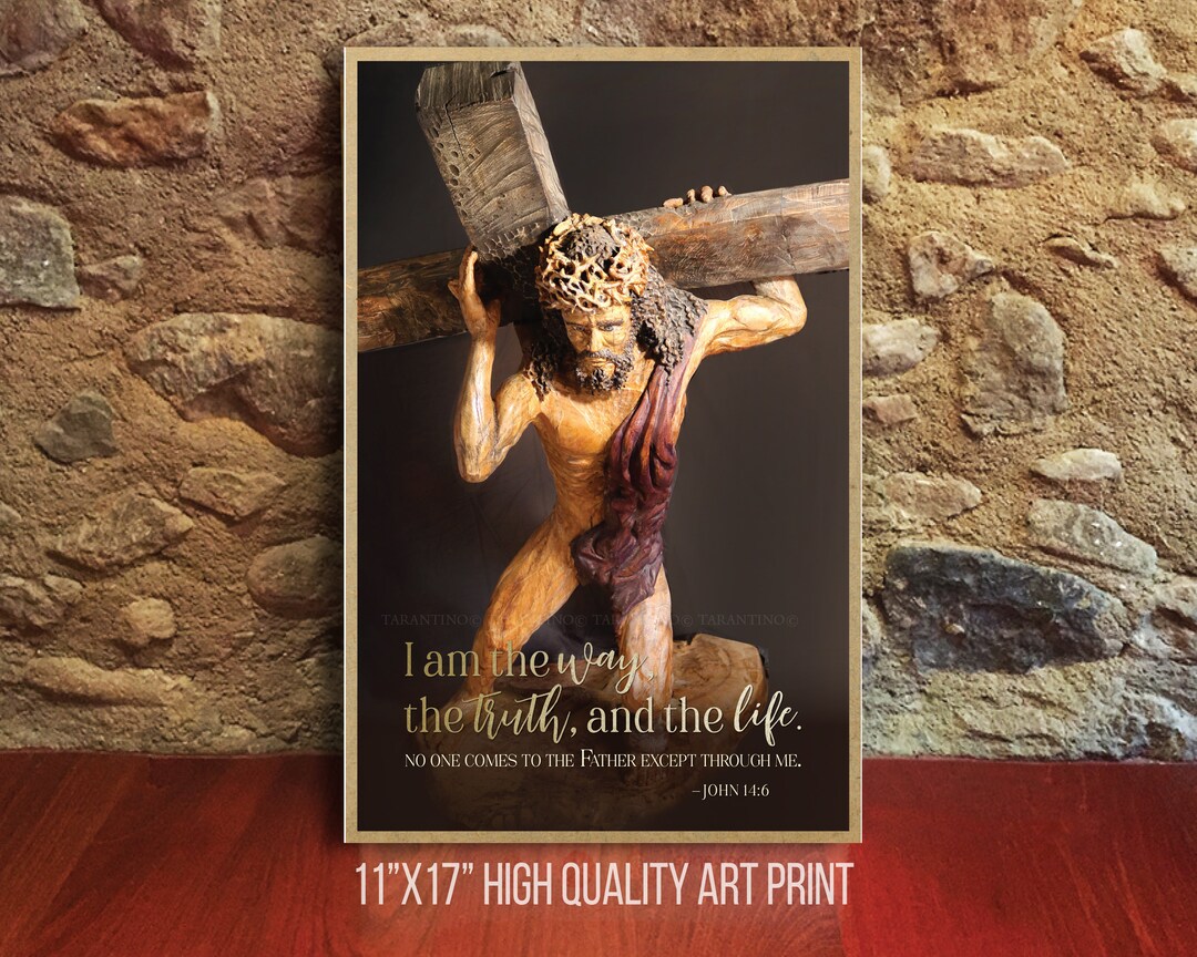 JESUS ART PRINT 11x17 Jesus Carrying the Cross W/ Bible Scripture ...