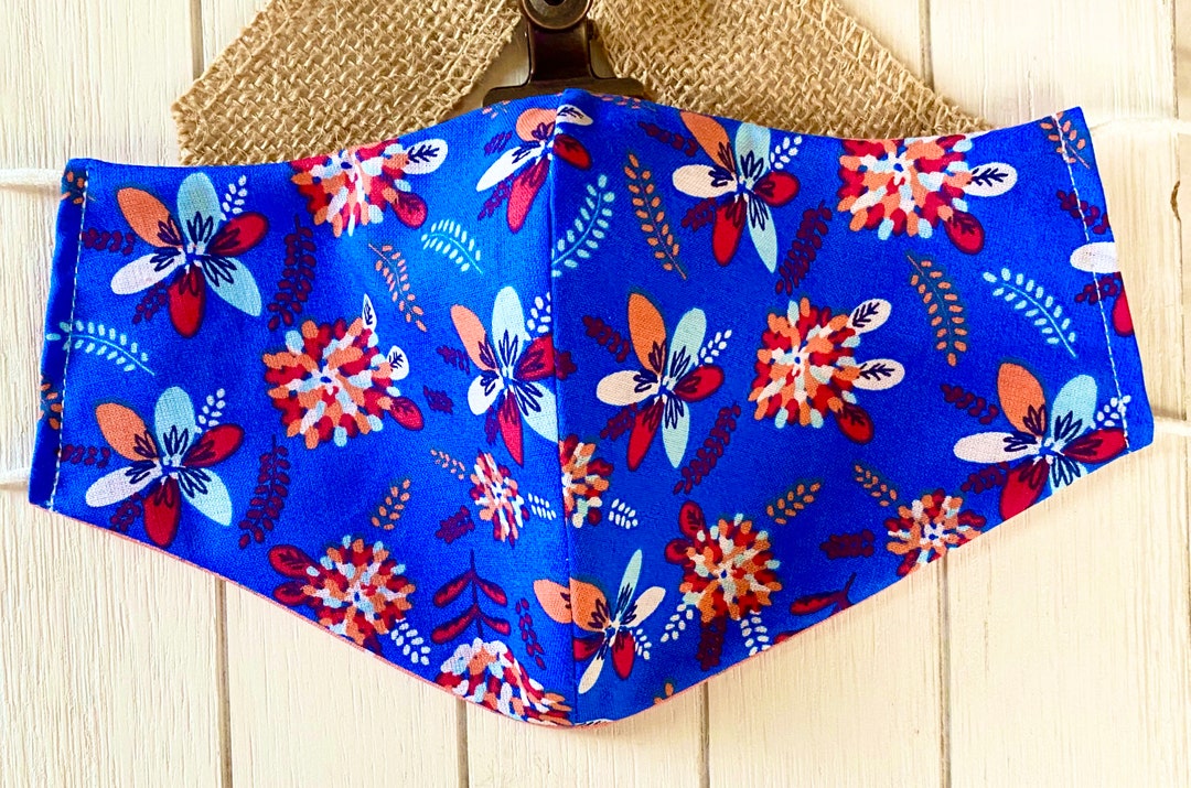 Blue Flowers and Anchors Face Mask - Etsy