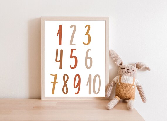 Number Wall Art Number Chart Beige Neutral Classroom Art | Etsy