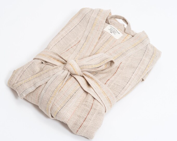 Long Organic Cotton & Linen Morning Gown for Summer, Authentic Belted ...