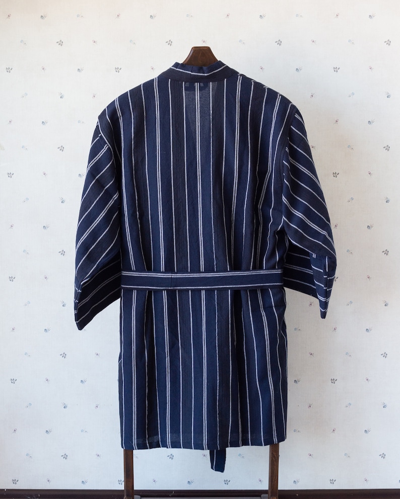 Clearance-navy Linen Cotton Kimono Robe, Lightweight Cardigan, Dark ...