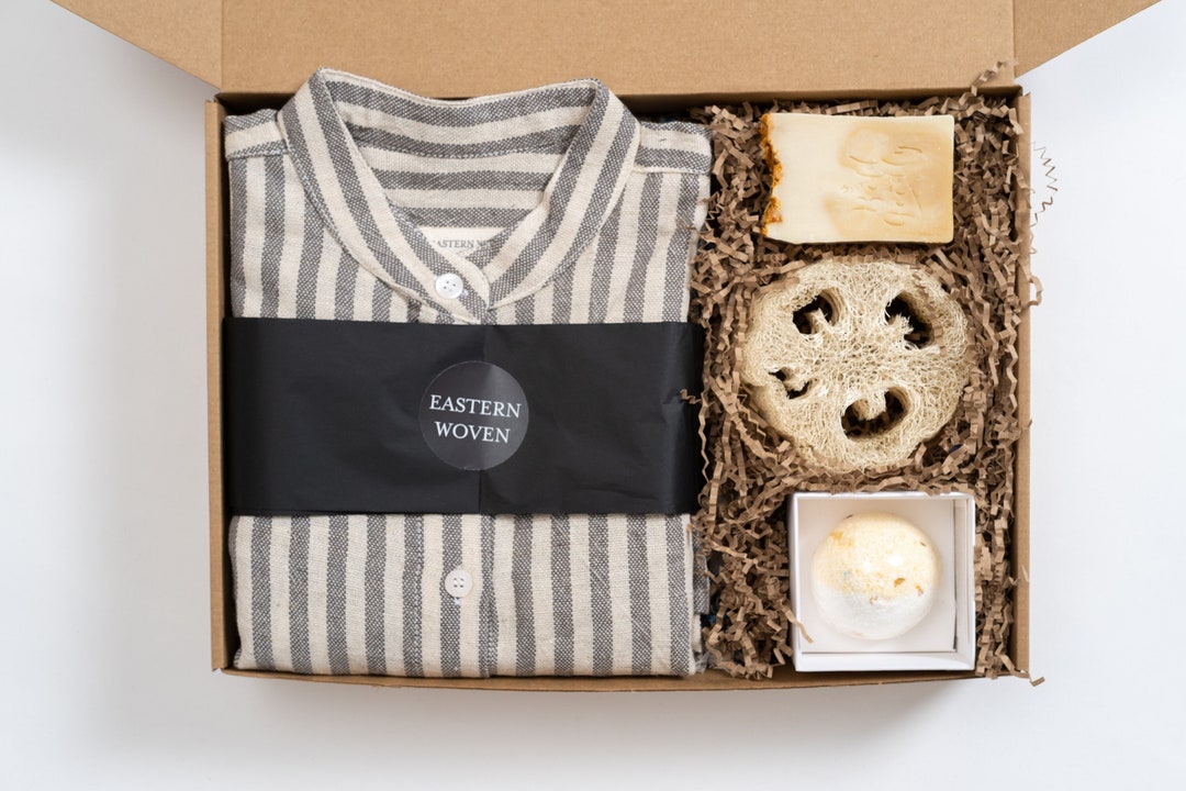 Pajamas Gift Set, Linen Loungewear Short Set, Christmas Gift Box ...