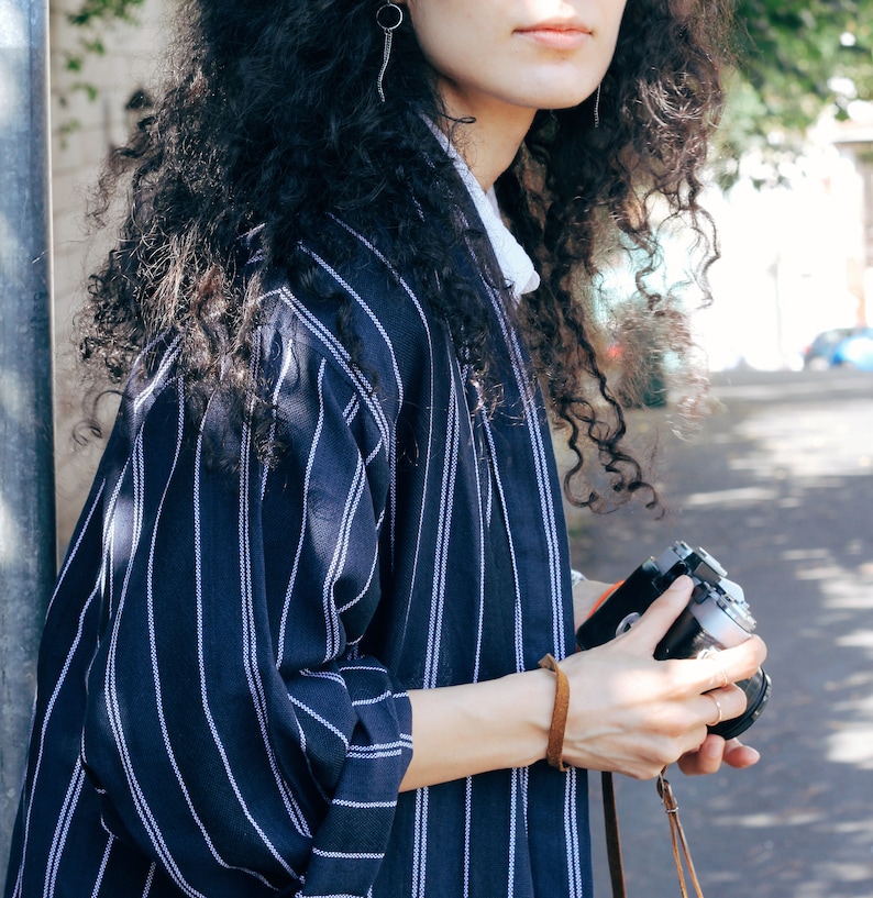 Clearance-navy Linen Cotton Kimono Robe, Lightweight Cardigan, Dark ...