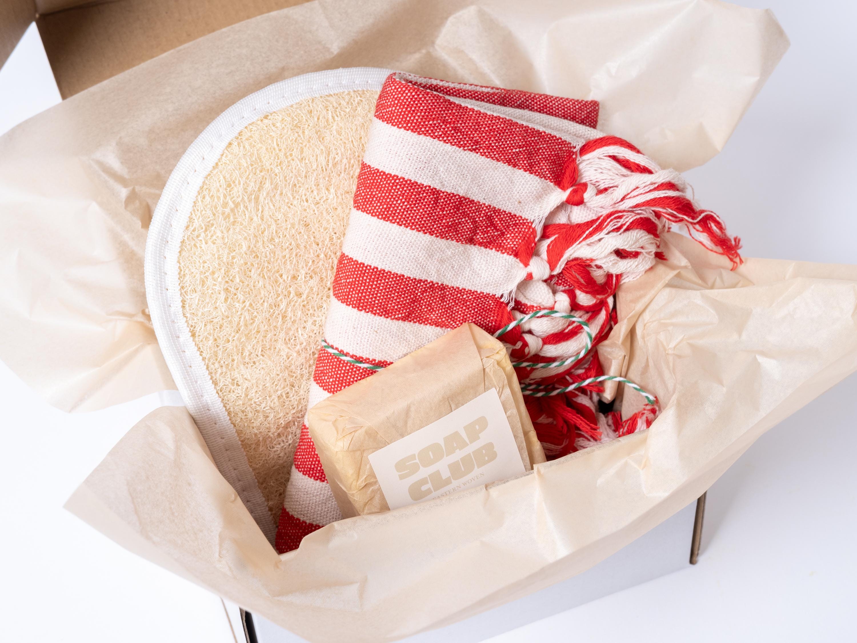 Turkish Hand Towel Spa Gift Set With Organic Loofah Sponge and Natural ...