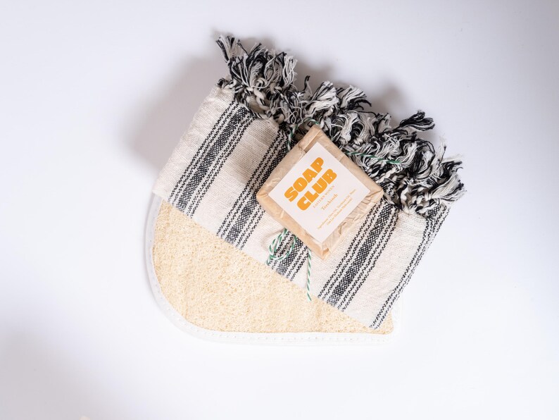 Turkish Hand Towel Spa Gift Set With Organic Loofah Sponge and Natural ...