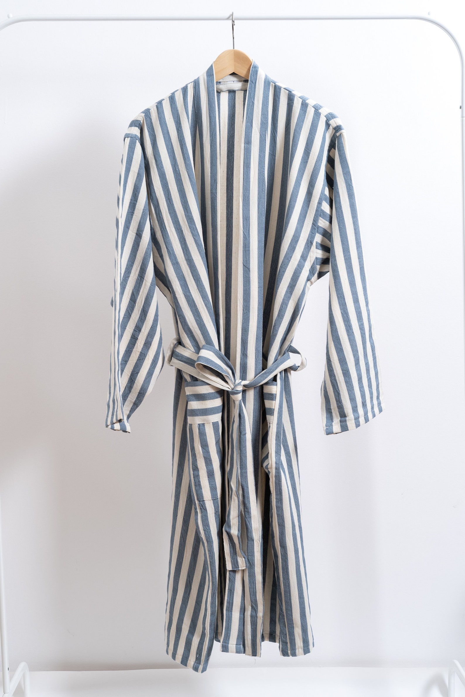 Wide Blue and White Striped Bathrobe Lightweight Dressing - Etsy