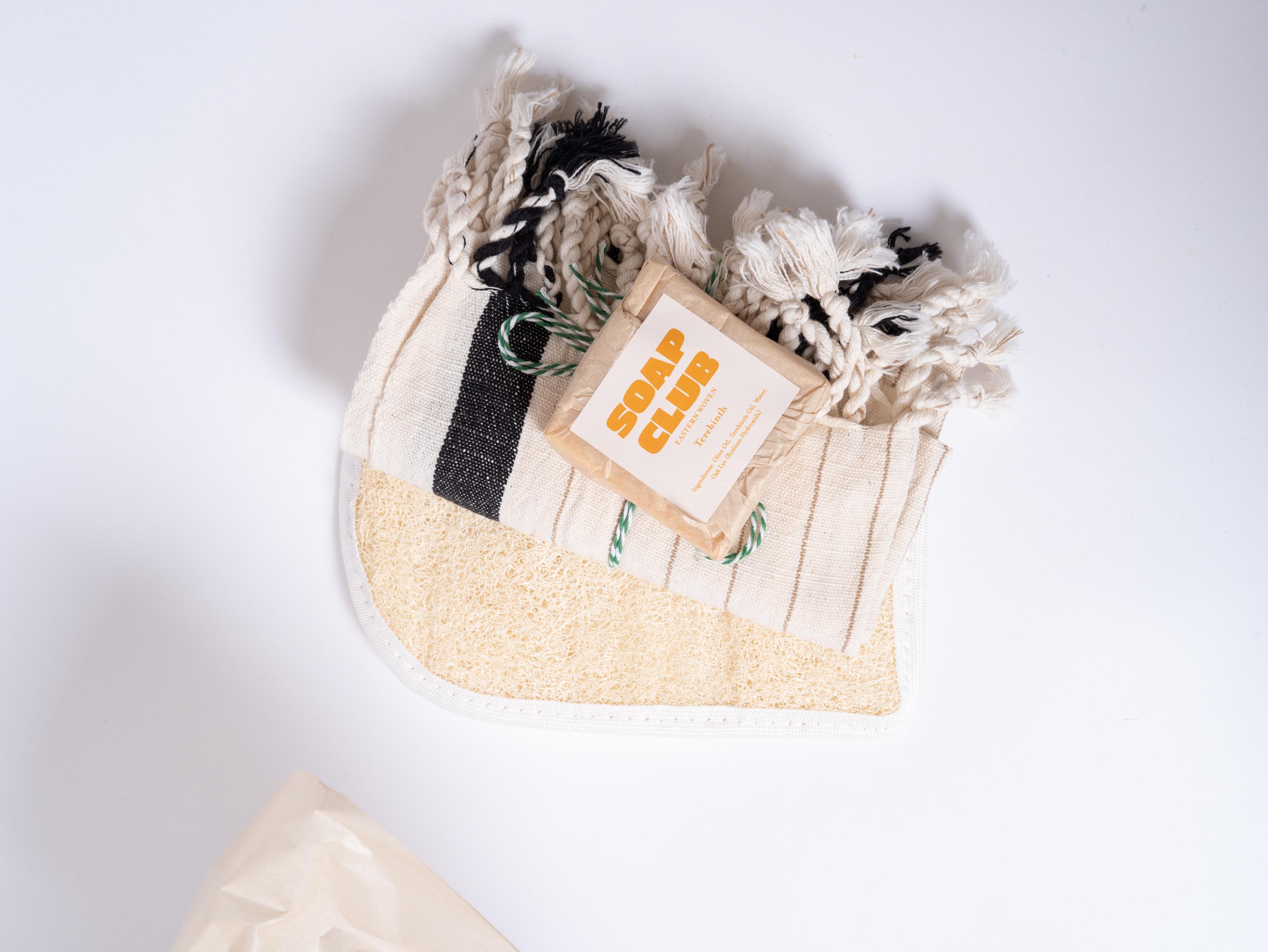 Turkish Hand Towel Spa Gift Set With Organic Loofah Sponge and Natural ...