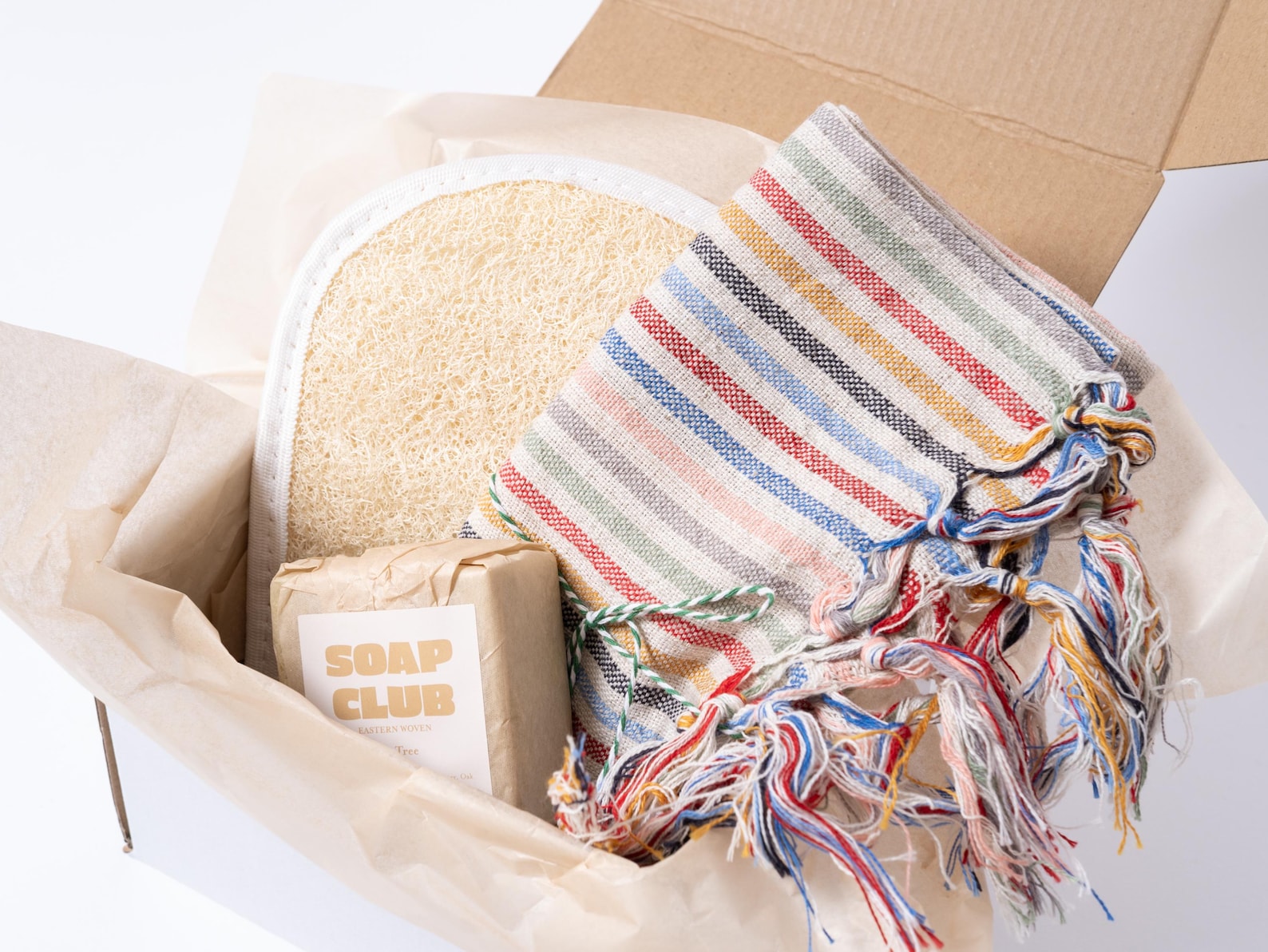 Turkish Hand Towel Spa Gift Set With Organic Loofah Sponge and Natural ...
