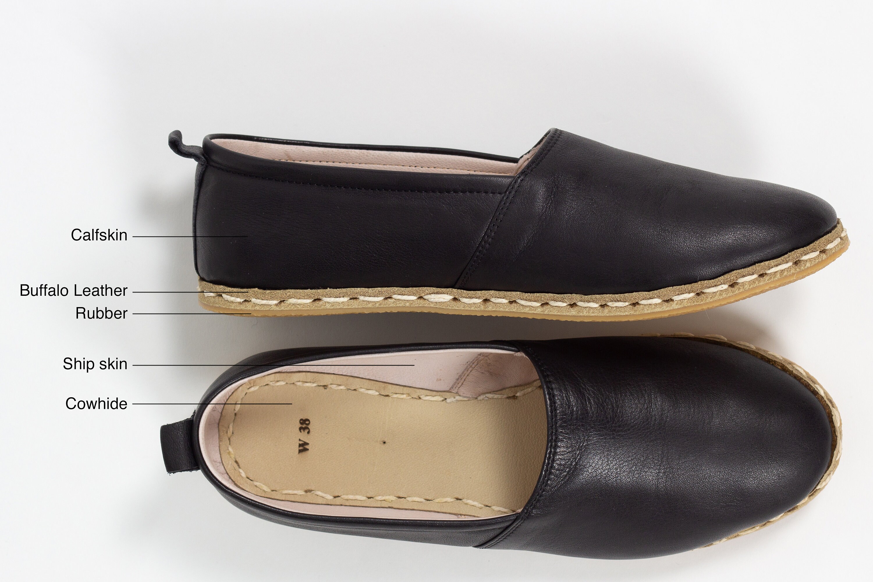 Leather Flat Shoes Handstitched Black Loafers Women Turkish | Etsy