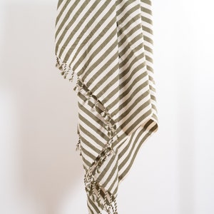 Turkish Picnic Blanket, Khaki Stripe Blanket, Linen Beach Towel, Green ...